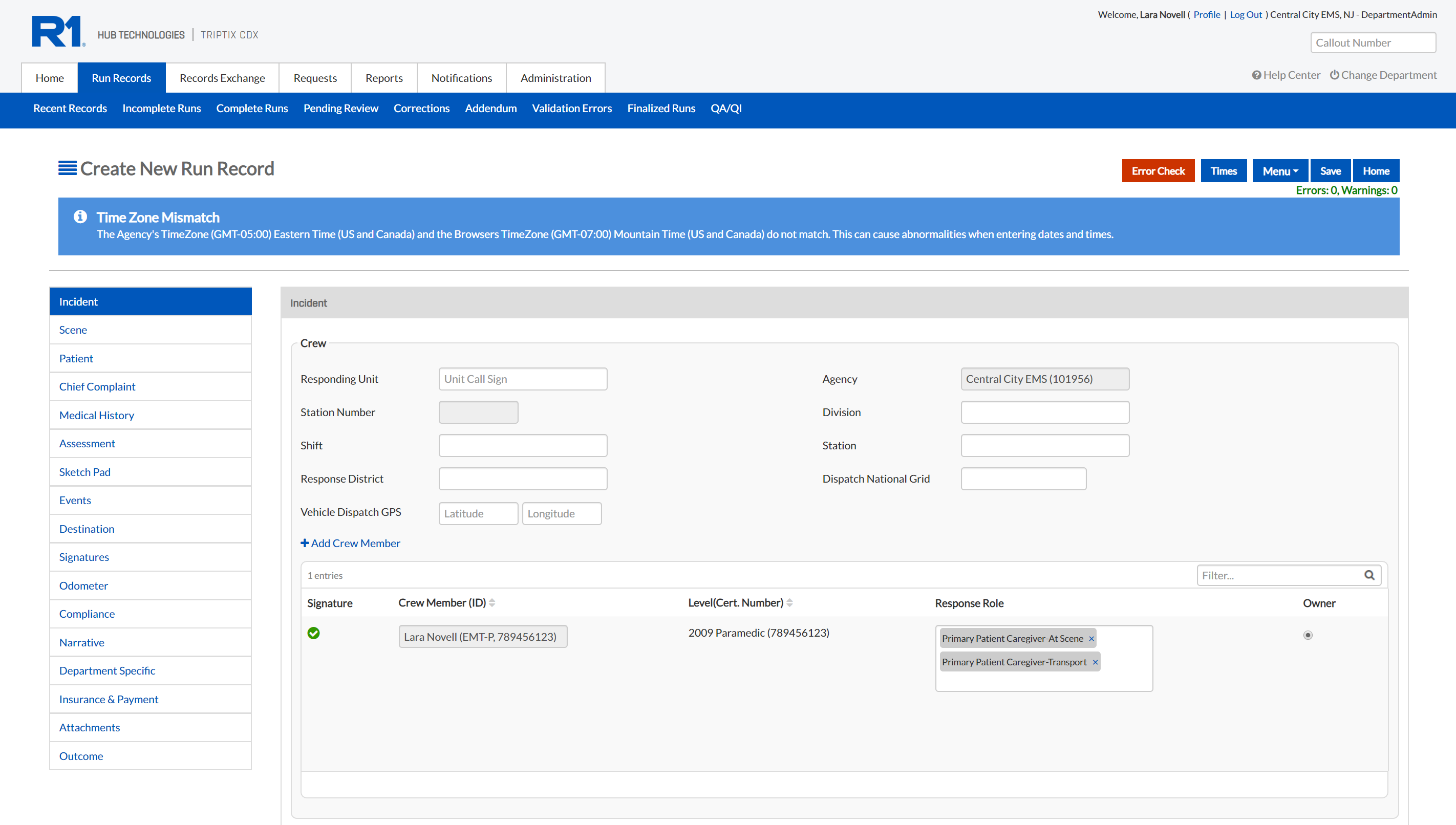 Create a Run Record – TripTix